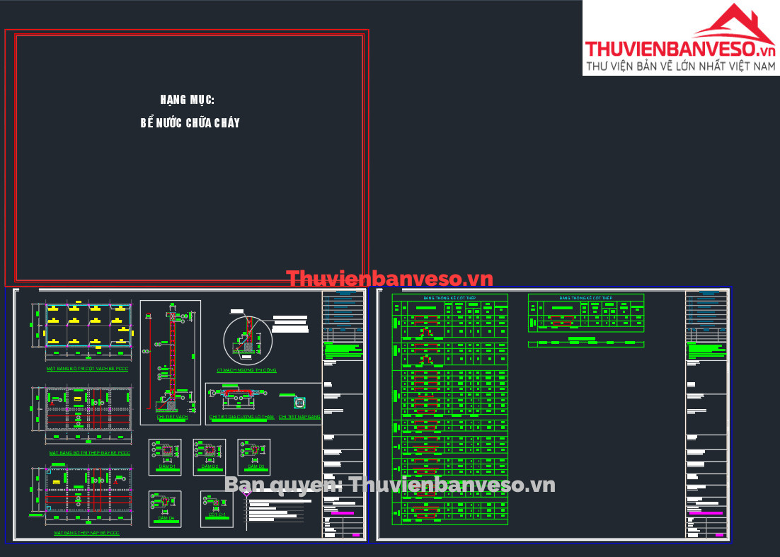 Bản vẽ File cad triển khai chi tiết bể nước ngầm PCCC 300m3 kích thước ...